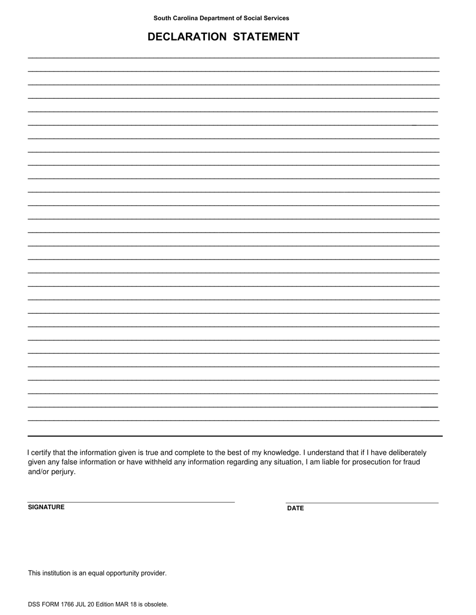 DSS Form 1766 - Fill Out, Sign Online and Download Fillable PDF, South ...