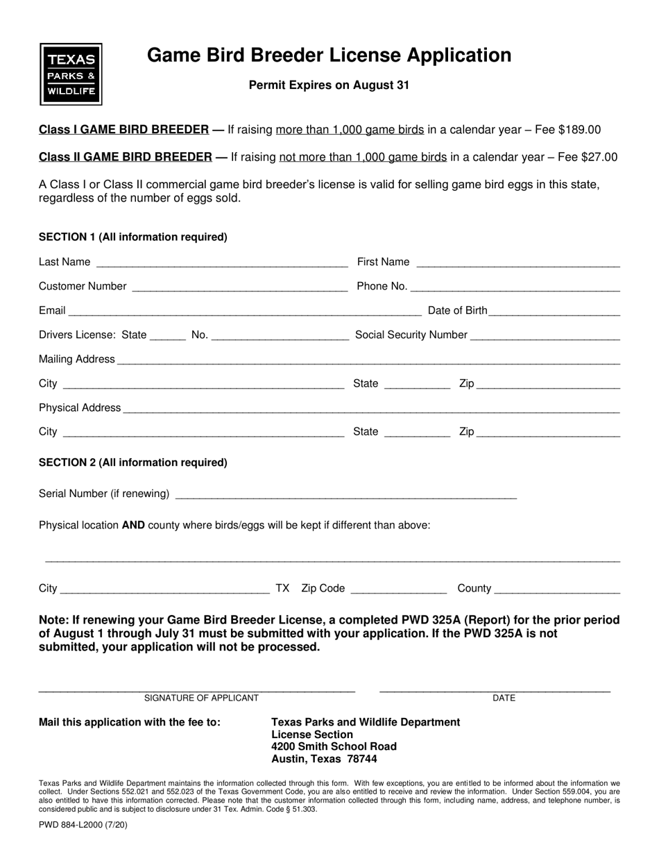 Form PWD884 - Fill Out, Sign Online and Download Printable PDF, Texas ...