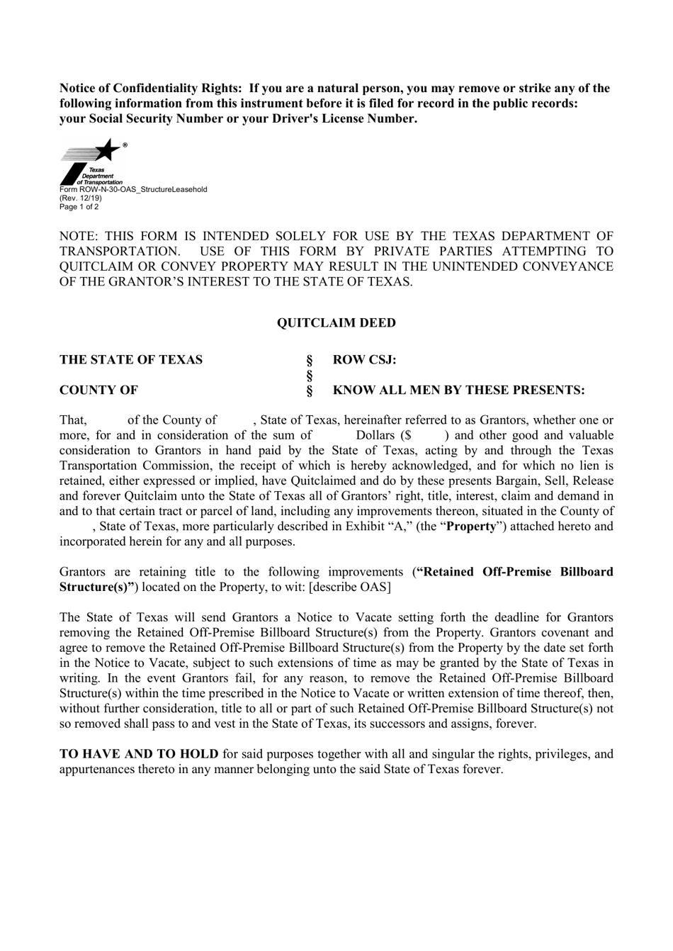 Form ROW-N-30-OAS-STRUCTURE AND LEASEHOLD - Fill Out, Sign Online and ...