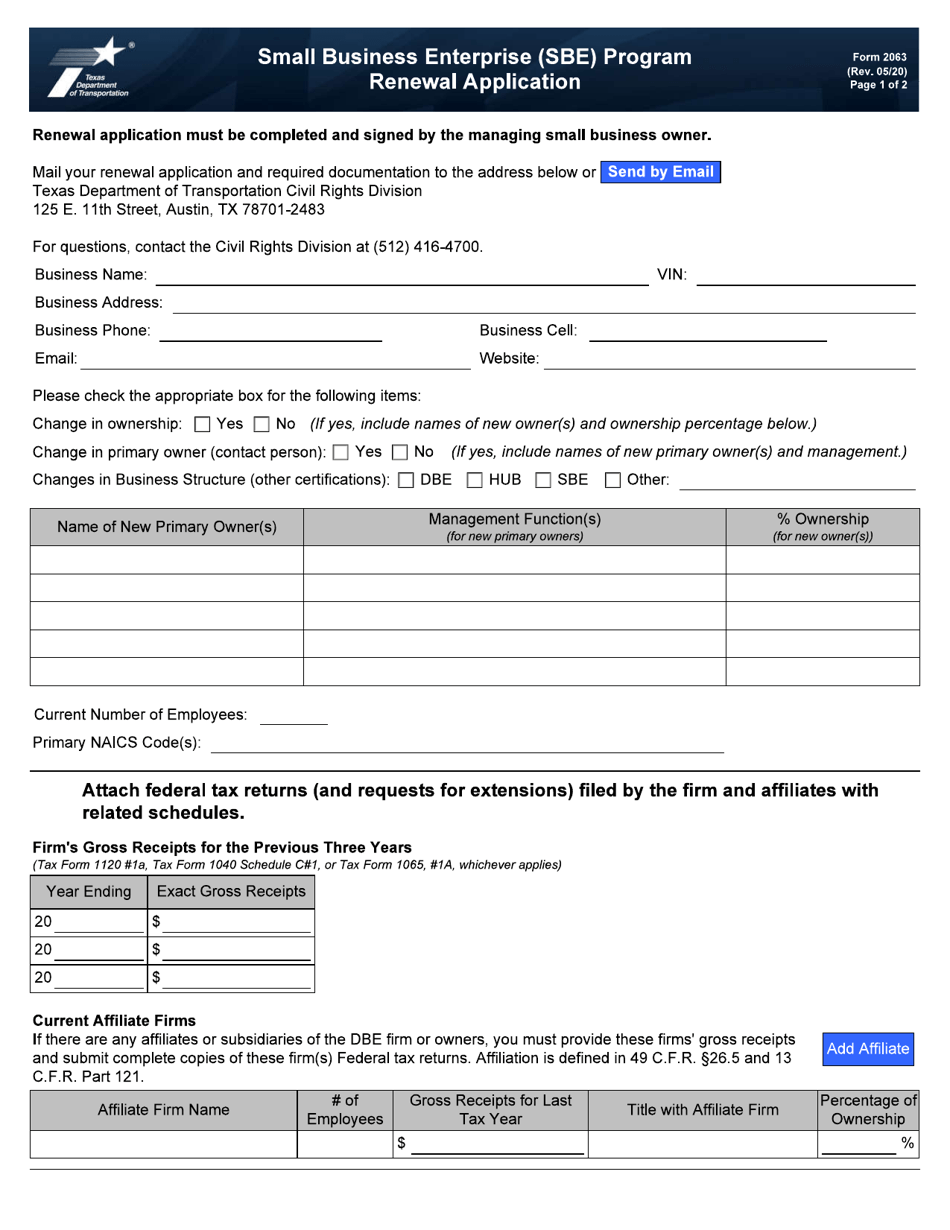 Form 2063 - Fill Out, Sign Online and Download Fillable PDF, Texas ...