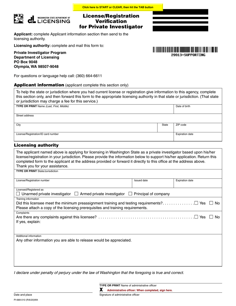 Form PI-689-010 Download Fillable PDF or Fill Online License ...