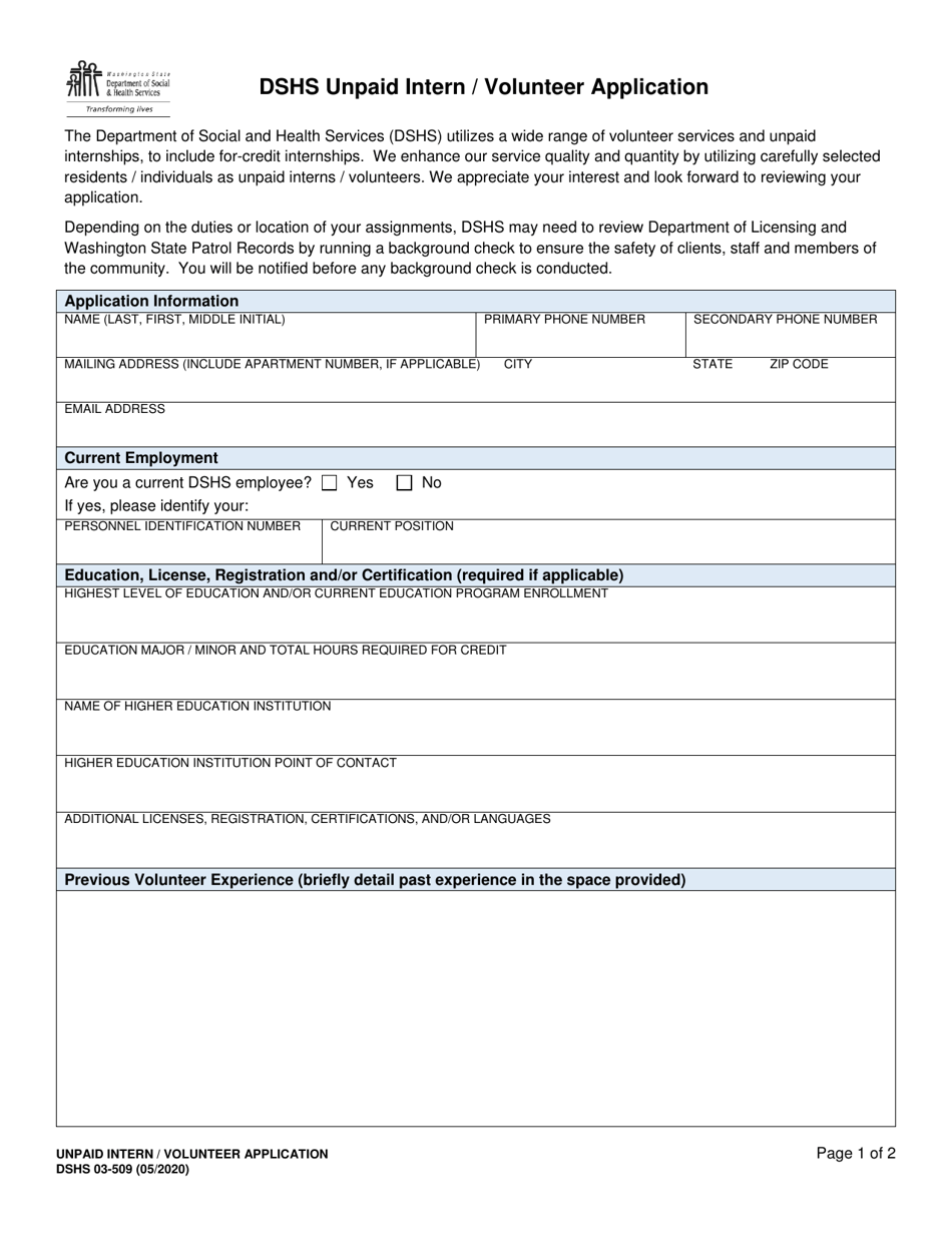 DSHS Form 03-509 - Fill Out, Sign Online and Download Printable PDF ...