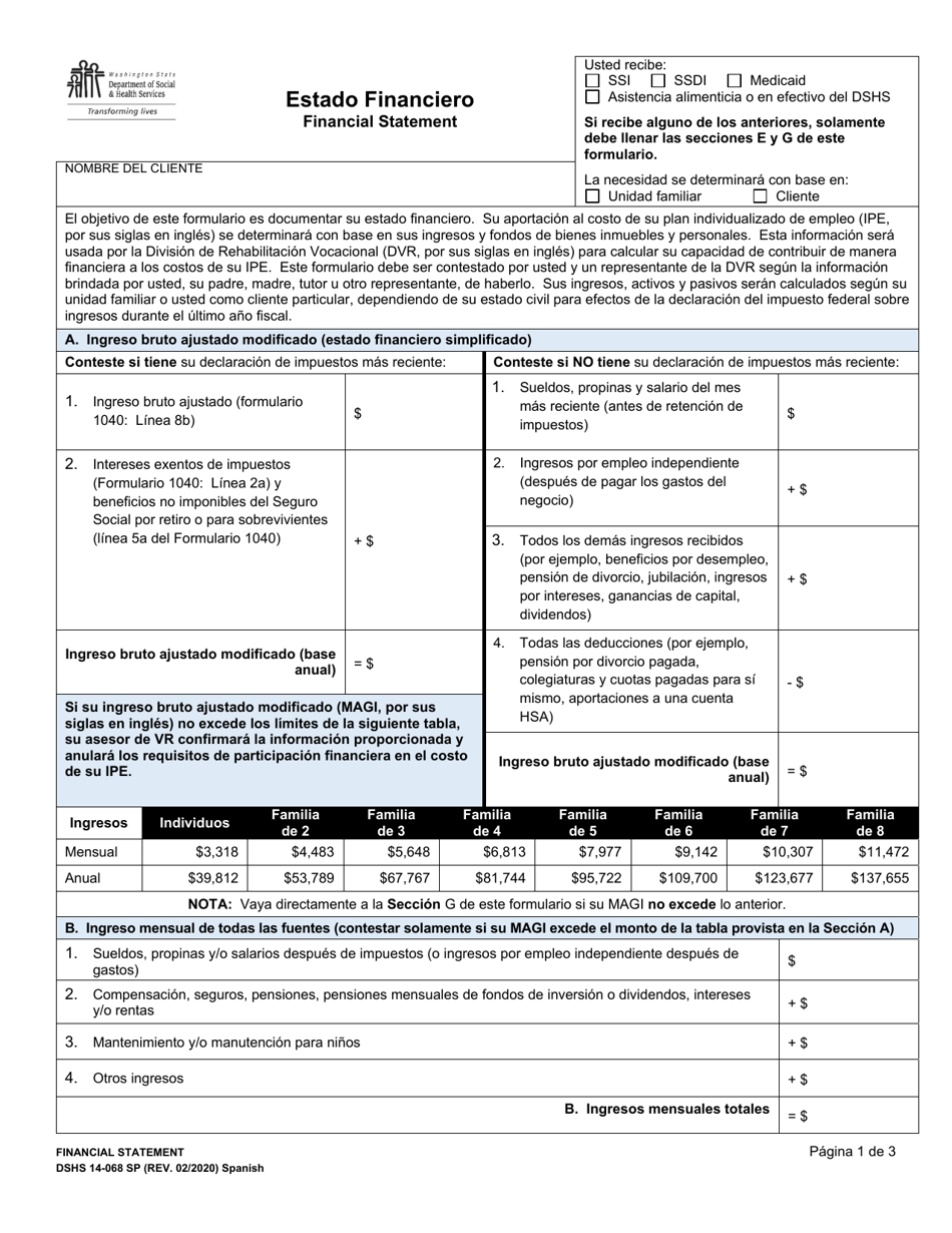 DSHS Formulario 14-068 - Fill Out, Sign Online and Download Printable ...