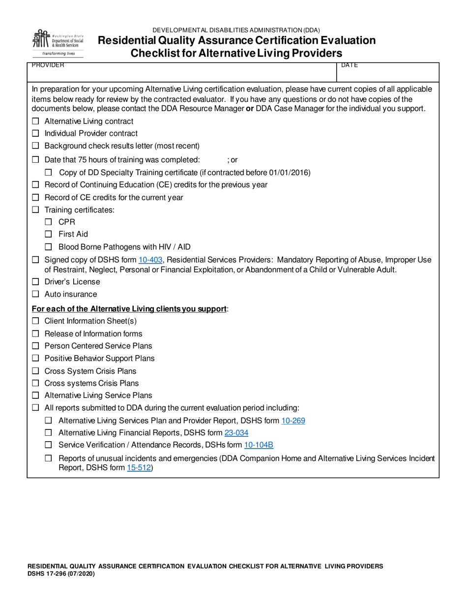 DSHS Form 17-296 - Fill Out, Sign Online and Download Printable PDF ...