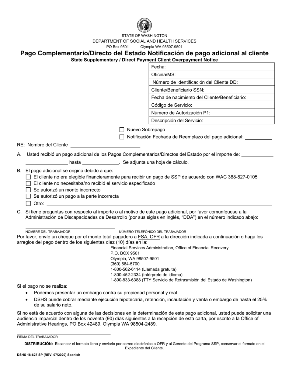 DSHS Formulario 18-627 Download Printable PDF or Fill Online Pago ...