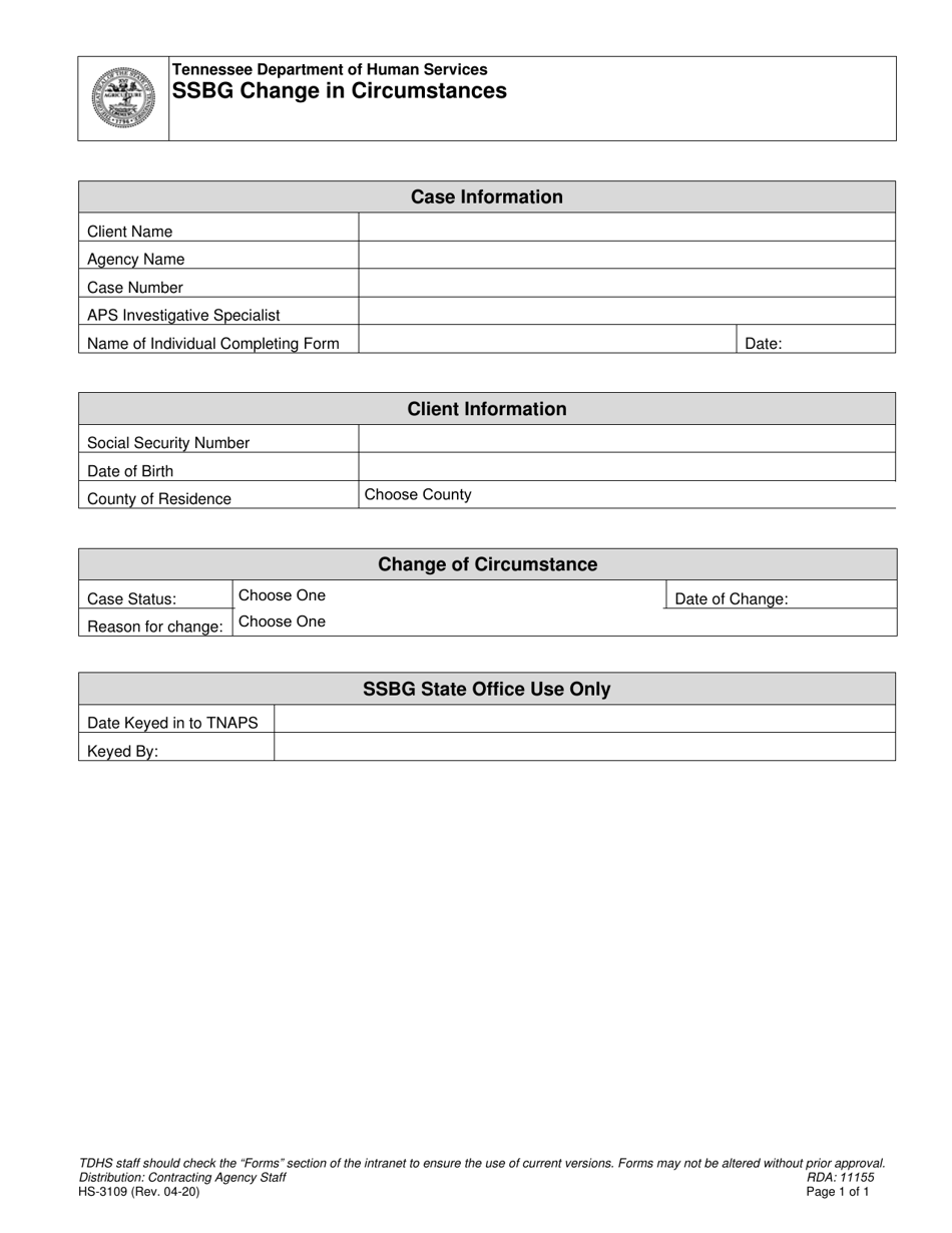 Form HS-3109 - Fill Out, Sign Online and Download Fillable PDF ...