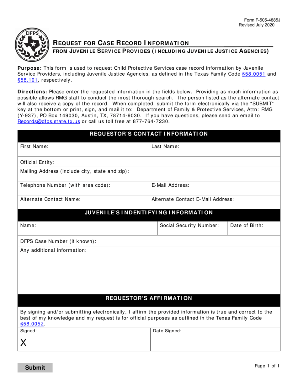 Form F-505-4885J Download Fillable PDF or Fill Online Request for Case ...