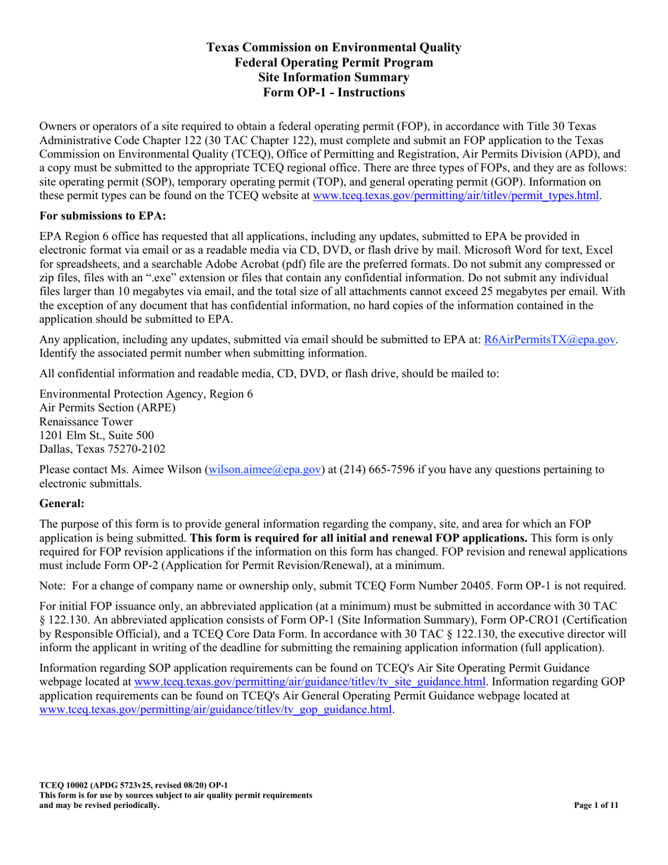 Form OP-1 (TCEQ-10002) - Fill Out, Sign Online and Download Fillable ...