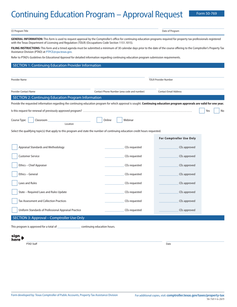 Form 50-769 Download Fillable PDF or Fill Online Continuing Education Program - Approval Request ...