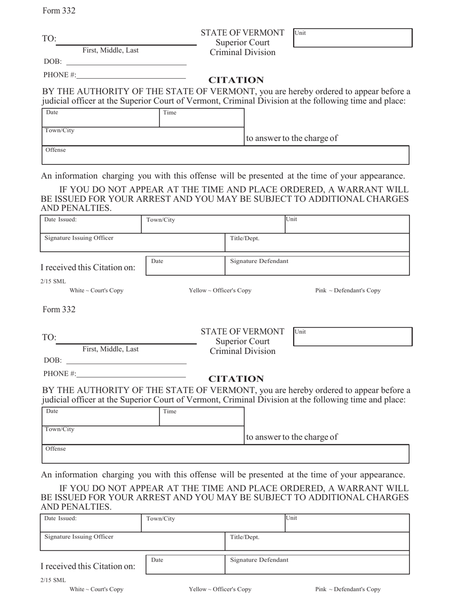 Form 332 - Fill Out, Sign Online and Download Printable PDF, Vermont ...