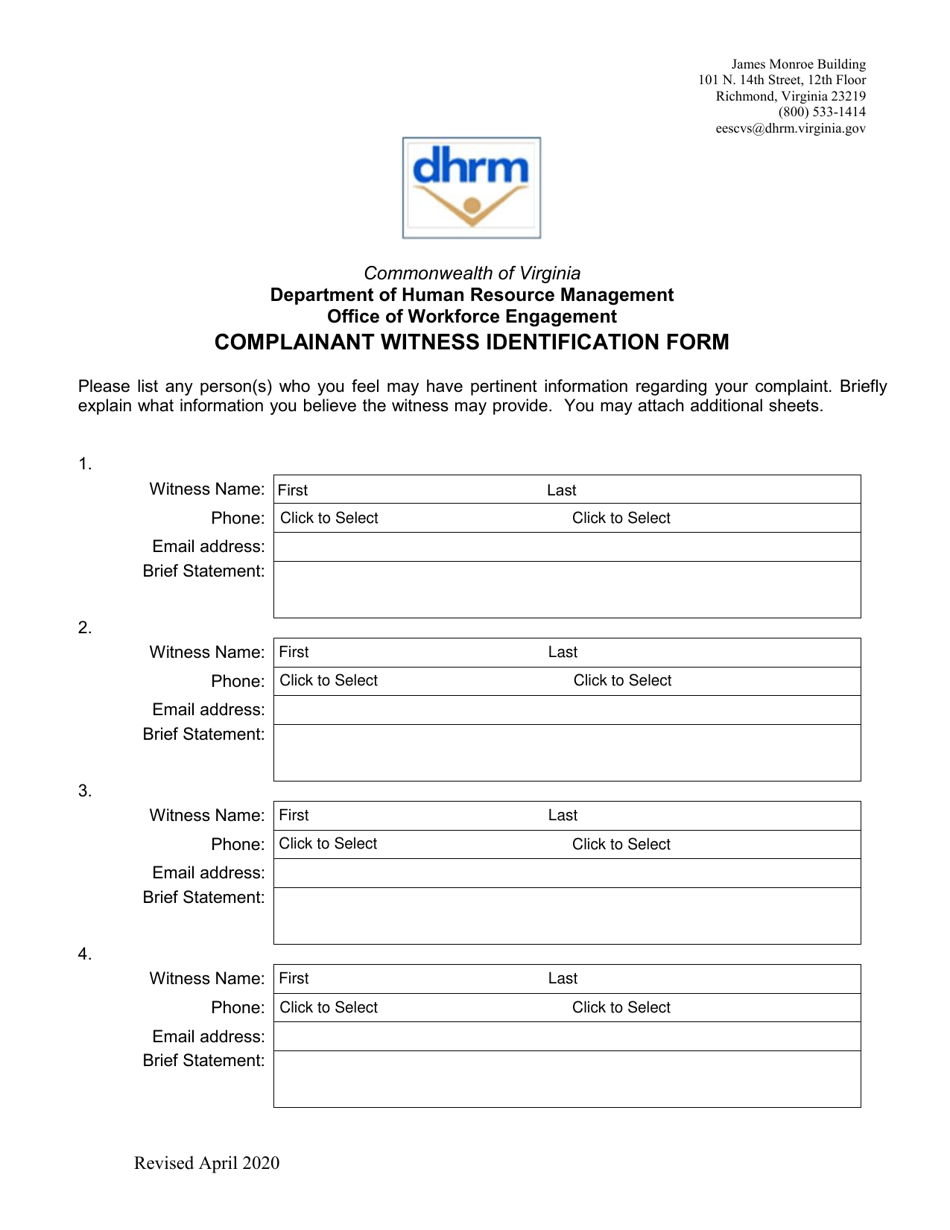 Virginia Complainant Witness Identification Form - Fill Out, Sign ...