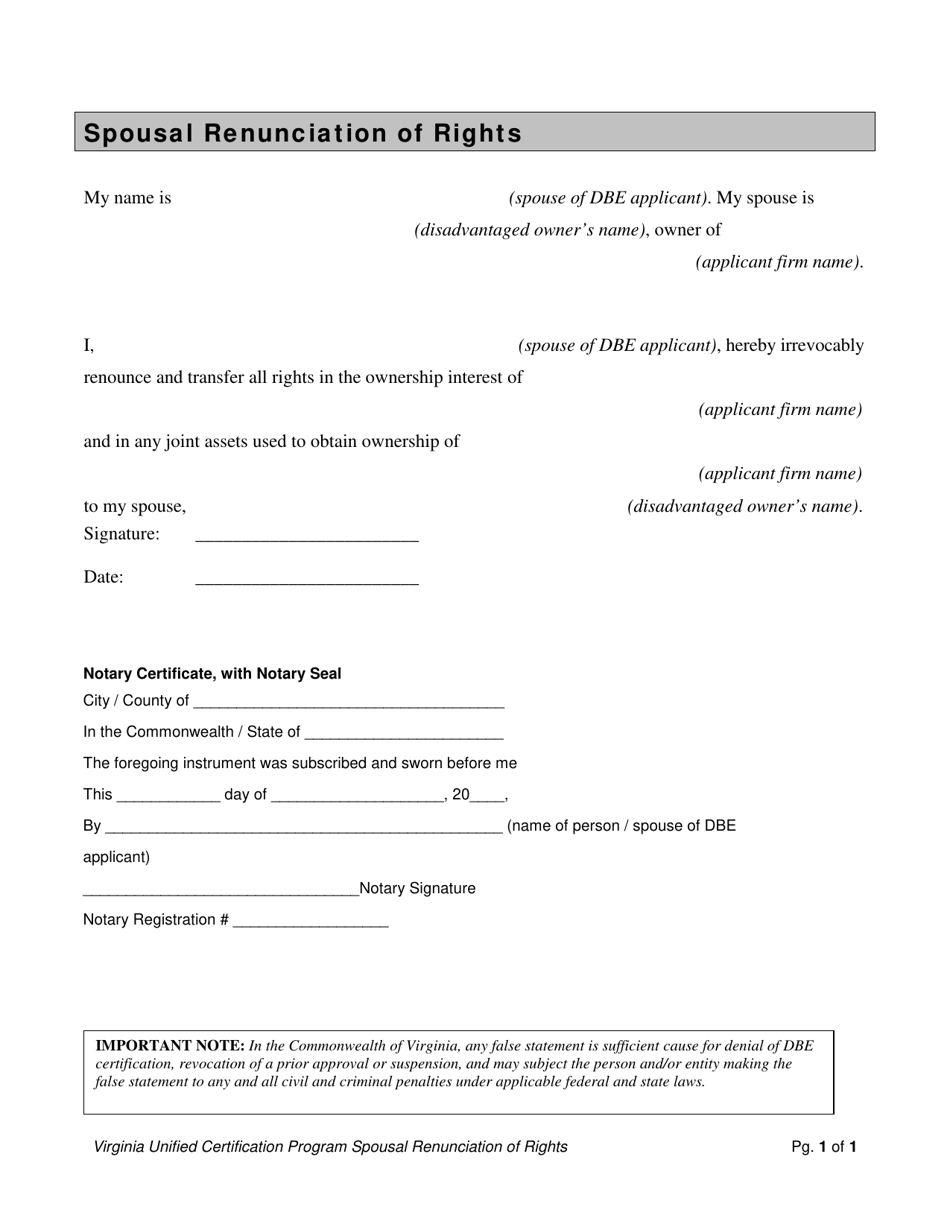 Virginia Spousal Renunciation of Rights - Fill Out, Sign Online and ...