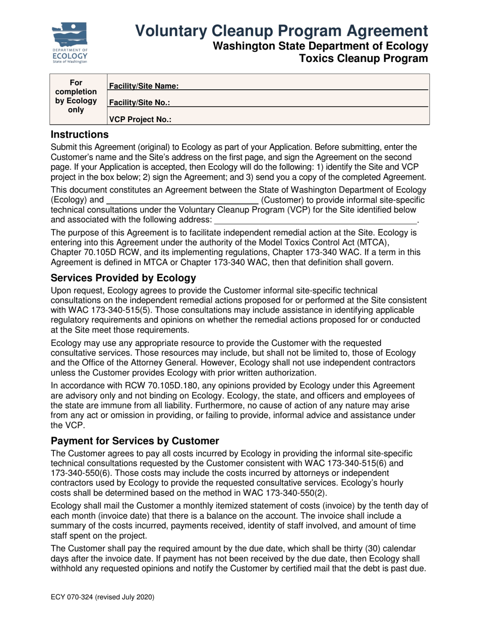 Form ECY070-324 Download Fillable PDF or Fill Online Voluntary Cleanup ...