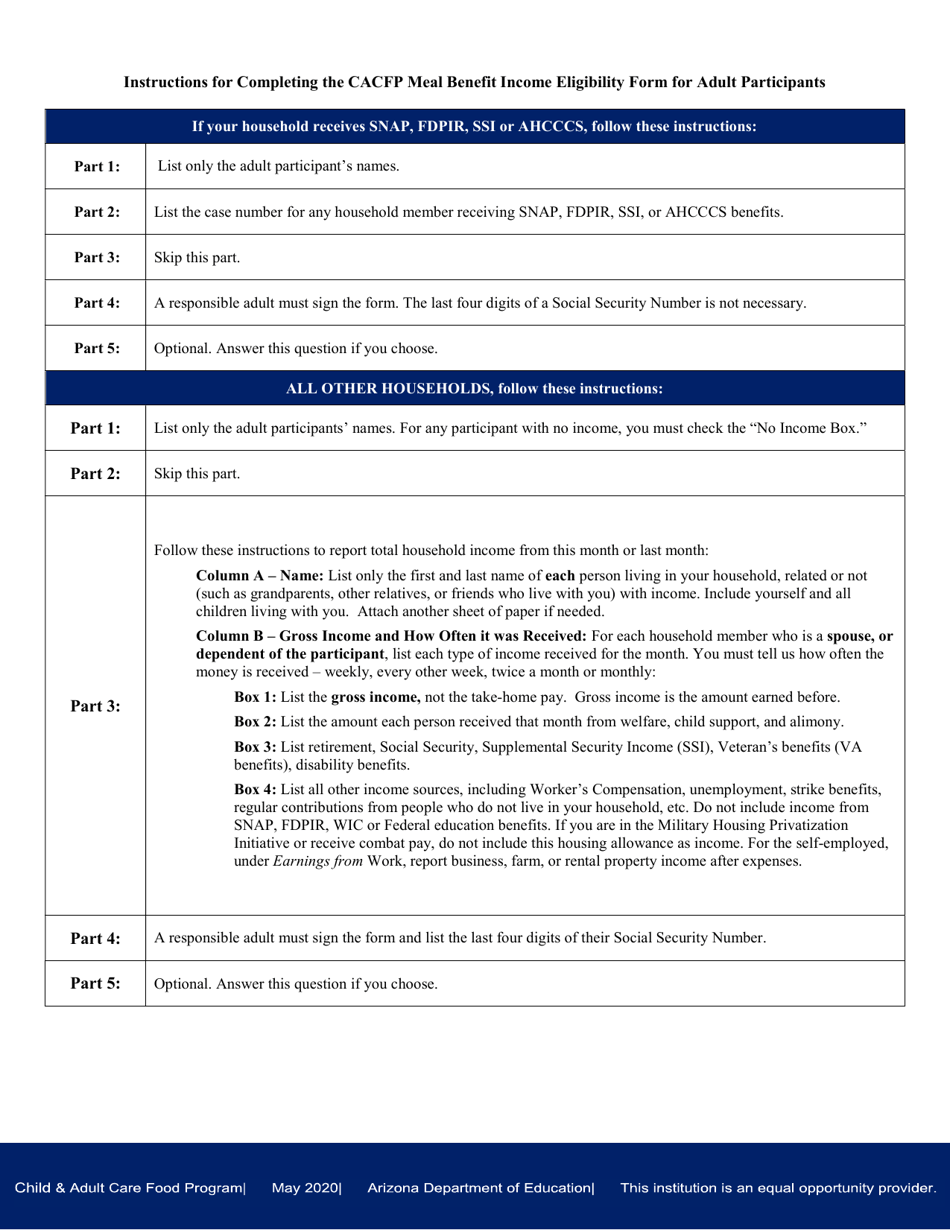 Download Instructions for Meal Benefit Income Eligibility Form for ...