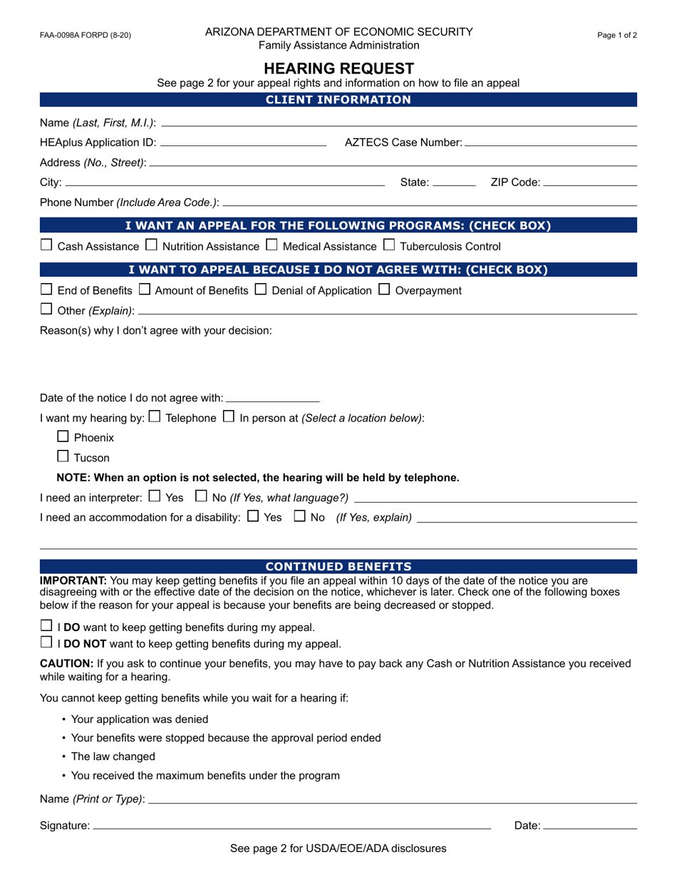 Form FAA-0098A - Fill Out, Sign Online and Download Fillable PDF ...