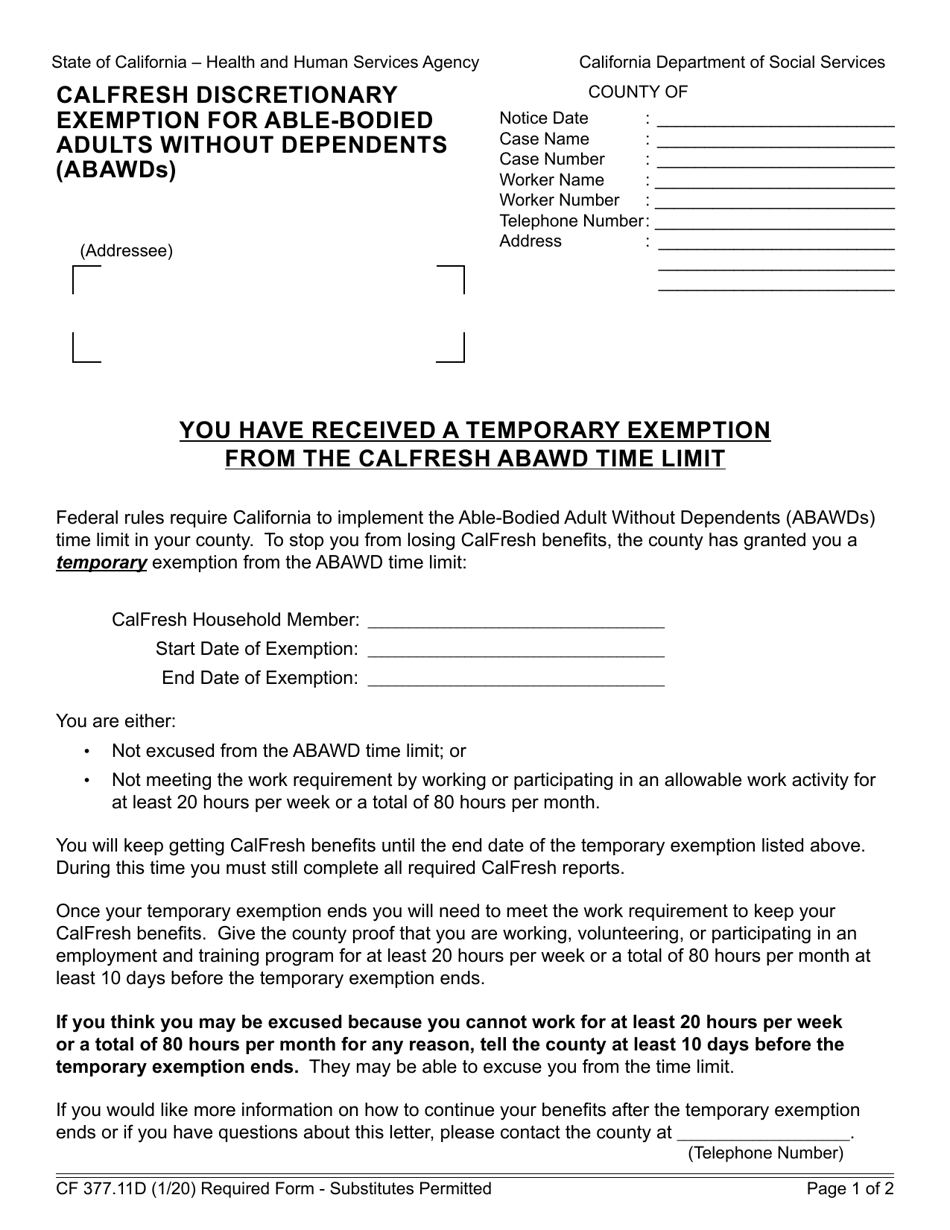 Form CF377.11D - Fill Out, Sign Online and Download Fillable PDF ...
