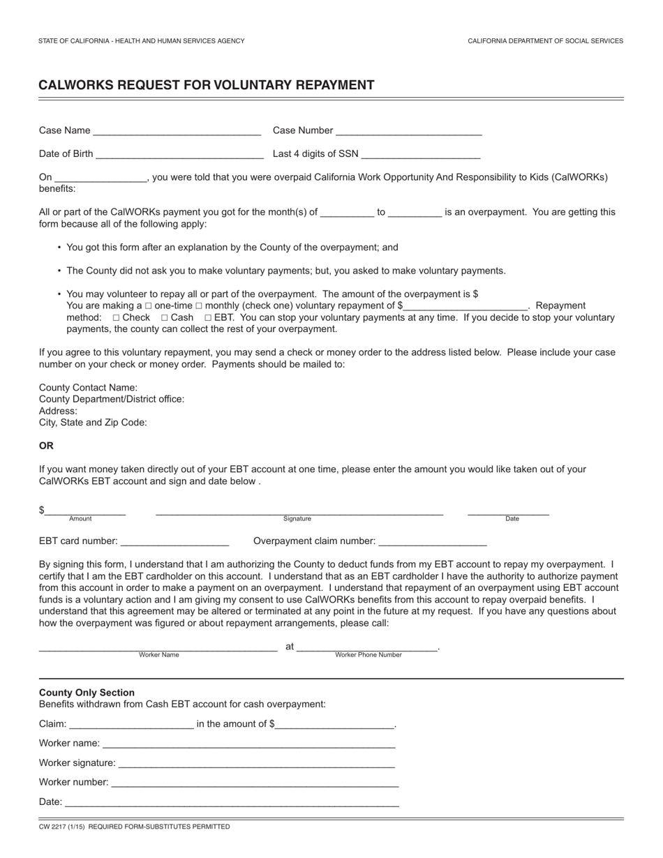 Form CW2217 - Fill Out, Sign Online and Download Fillable PDF ...