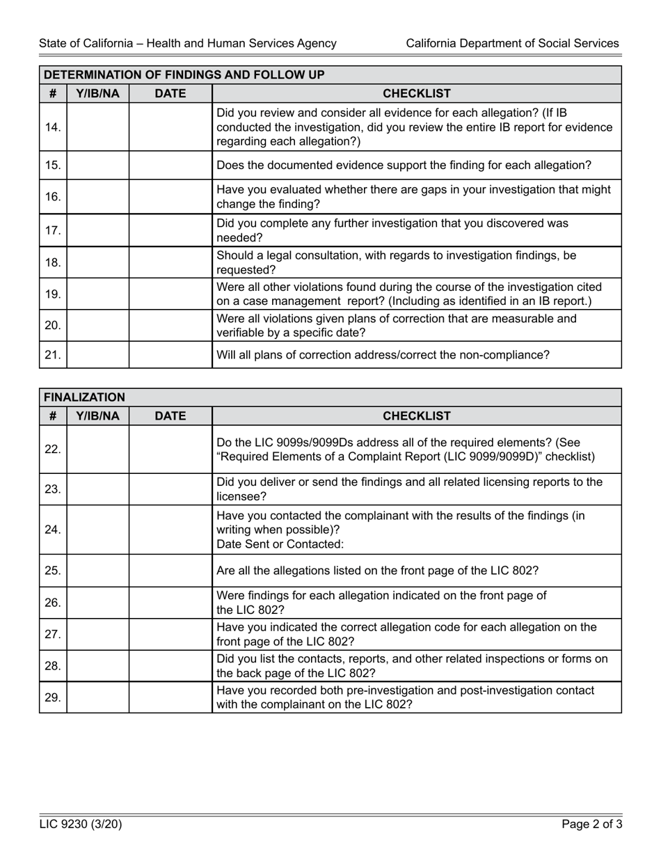 Form LIC9230 - Fill Out, Sign Online and Download Fillable PDF ... Form LIC9230 - Fill Out, Sign Online and Download Fillable PDF ...