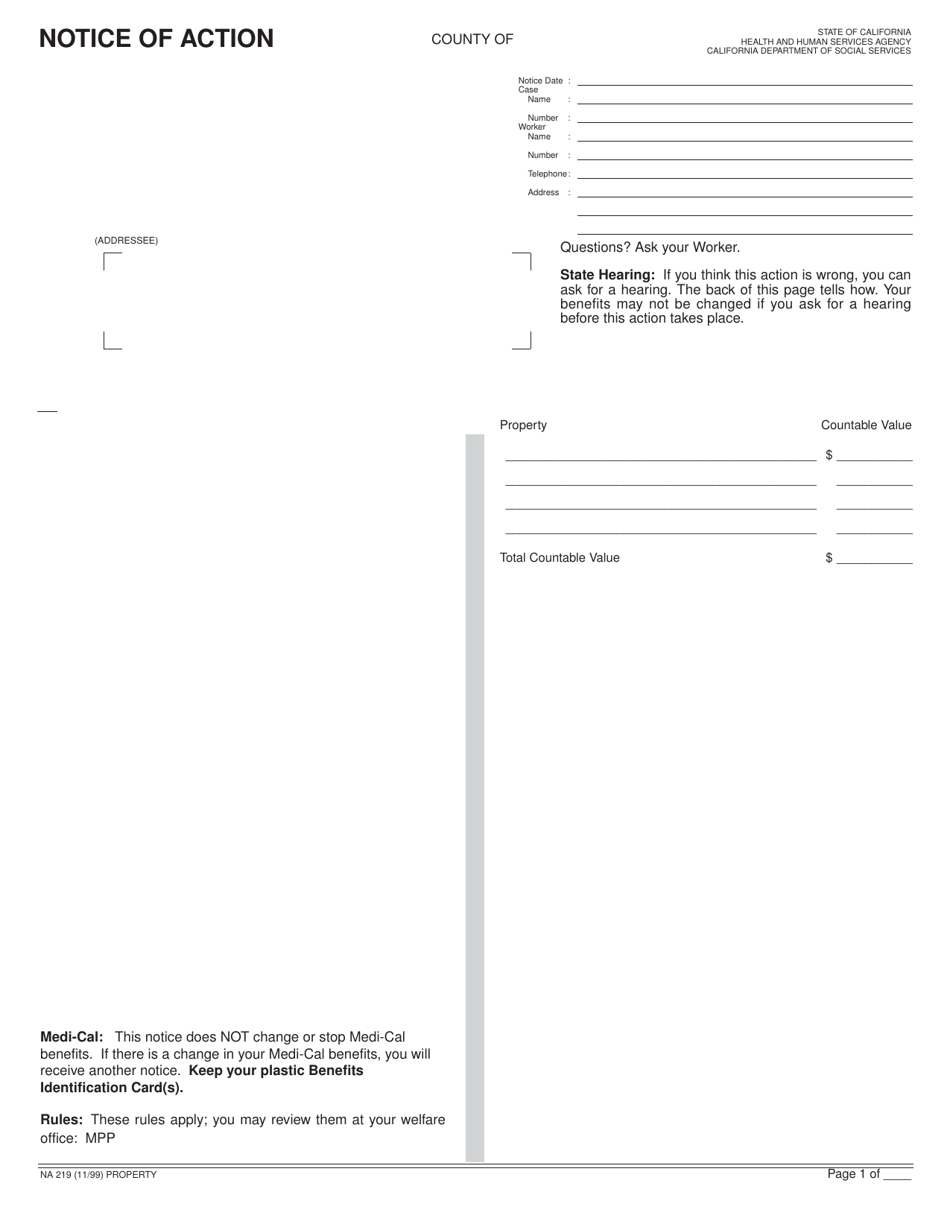 Form NA219 - Fill Out, Sign Online and Download Fillable PDF ...