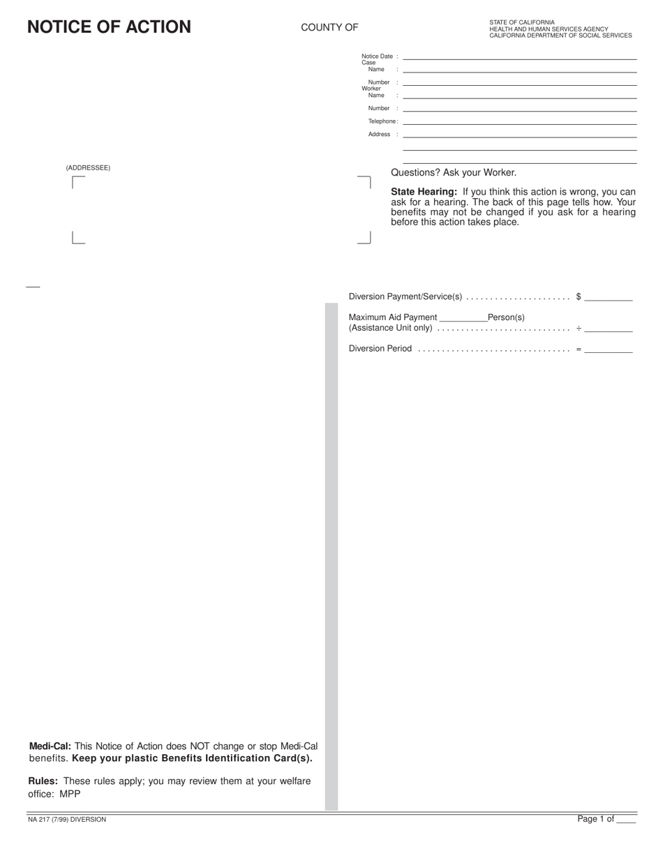 Form NA217 - Fill Out, Sign Online and Download Fillable PDF ...