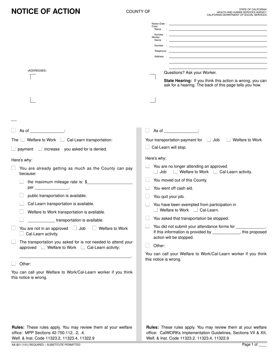 Form NA821 - Fill Out, Sign Online and Download Fillable PDF ...