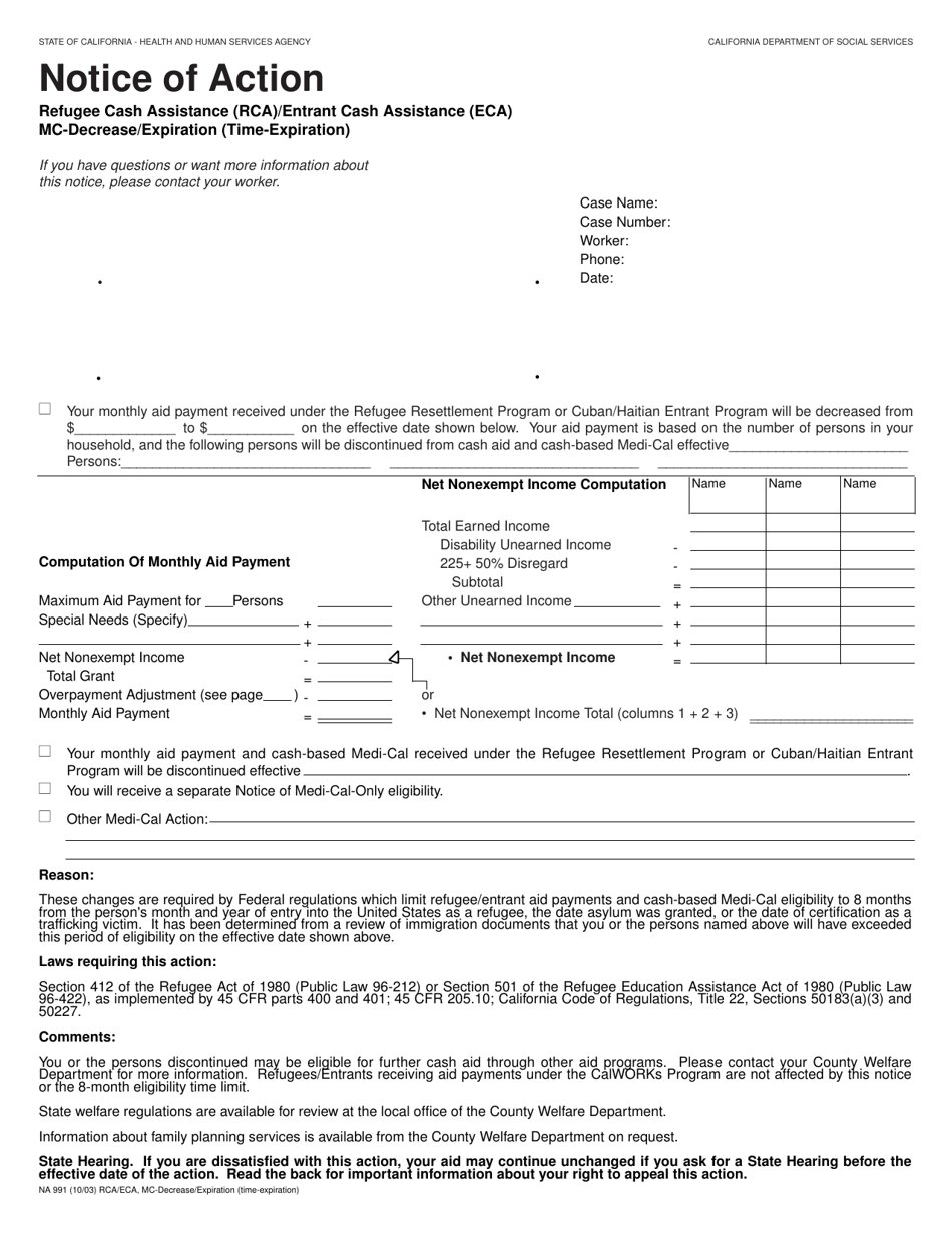 Form NA991 - Fill Out, Sign Online and Download Fillable PDF ...