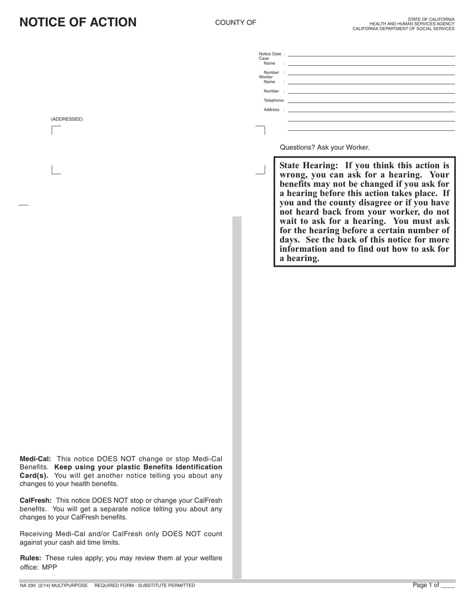 Form NA290 - Fill Out, Sign Online and Download Fillable PDF ...