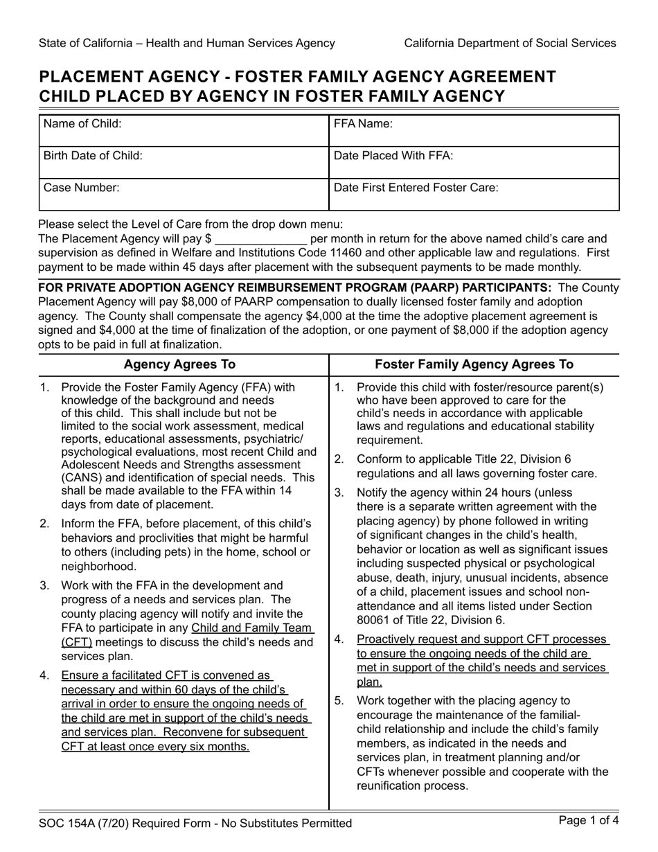 Form SOC154A Download Fillable PDF or Fill Online Placement Agency ...