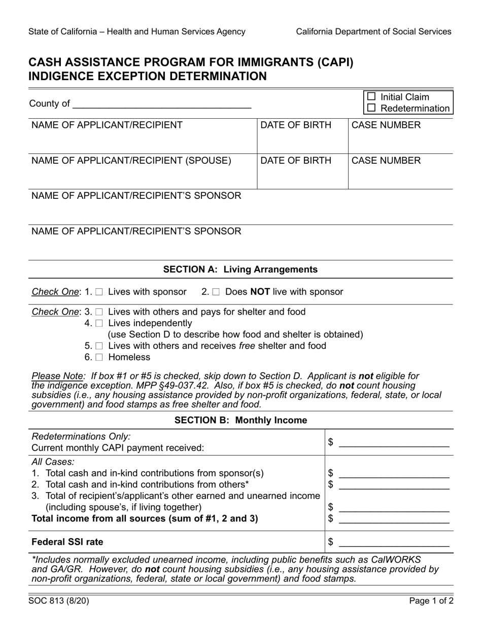 Form SOC813 - Fill Out, Sign Online and Download Fillable PDF ...