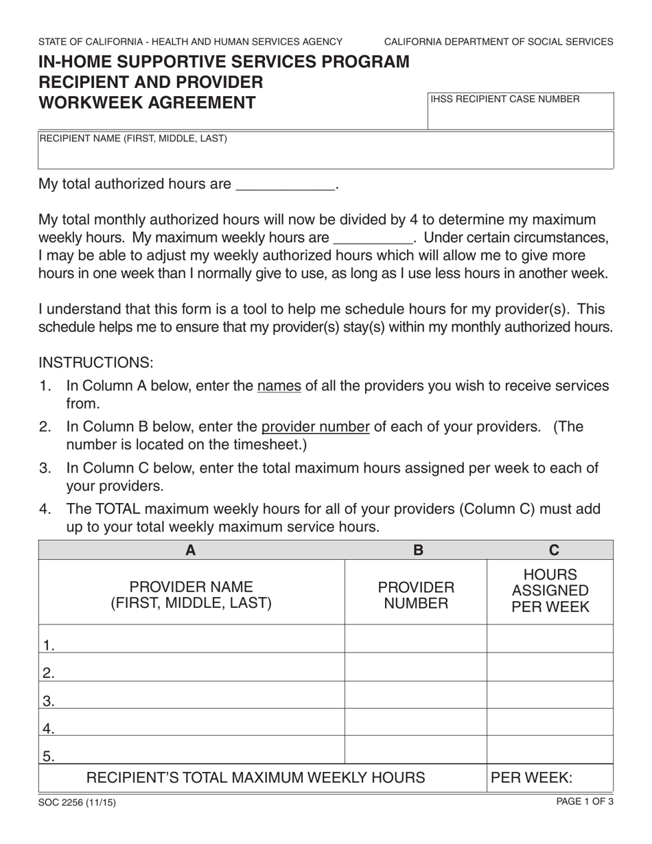Form SOC2256 - Fill Out, Sign Online and Download Fillable PDF ...