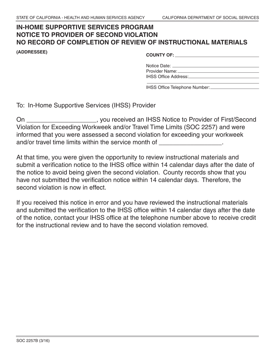 Form SOC2257B - Fill Out, Sign Online and Download Fillable PDF ...