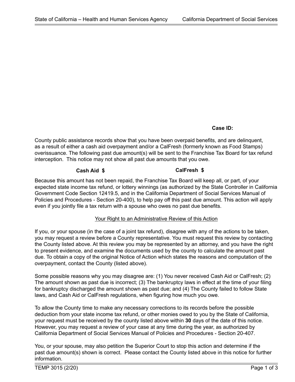 Form TEMP3015 - Fill Out, Sign Online and Download Fillable PDF ...