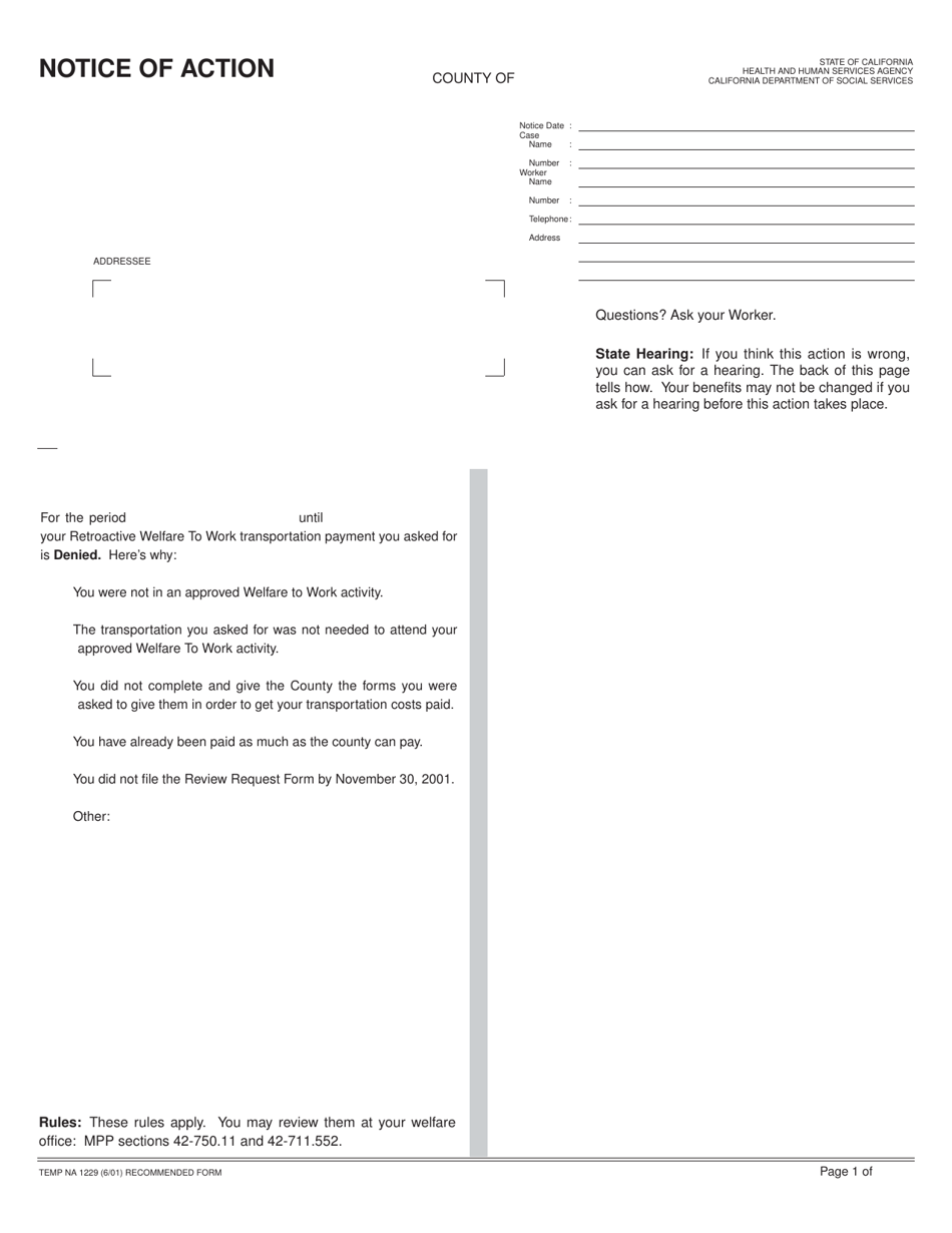 Form TEMP NA1229 - Fill Out, Sign Online and Download Fillable PDF ...