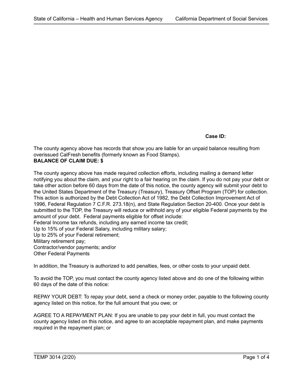 Form TEMP3014 - Fill Out, Sign Online and Download Fillable PDF ...