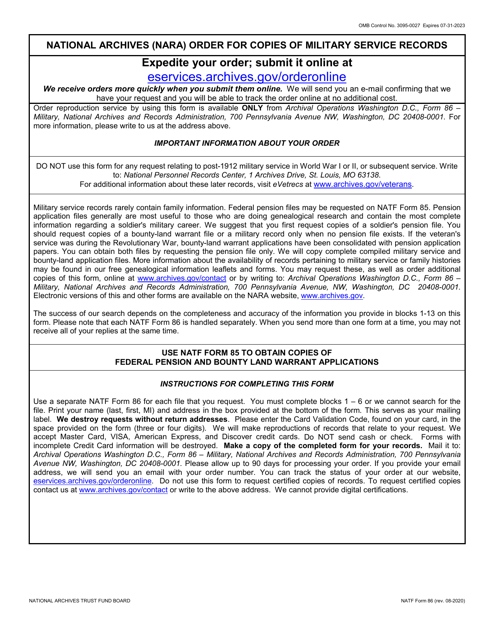 NATF Form 86 Download Printable PDF or Fill Online National Archives ...