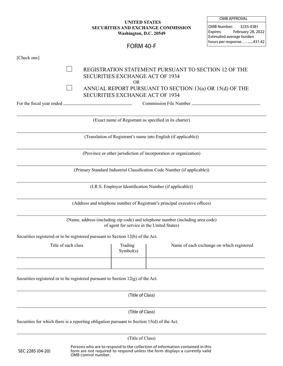 Form 40-F (SEC Form 2285) - Fill Out, Sign Online and Download ...