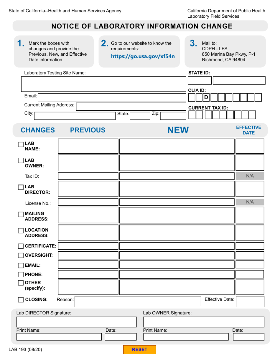 Form LAB-193 - Fill Out, Sign Online and Download Fillable PDF ...