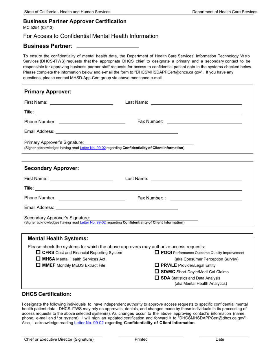 Form MC5254 - Fill Out, Sign Online and Download Fillable PDF ...