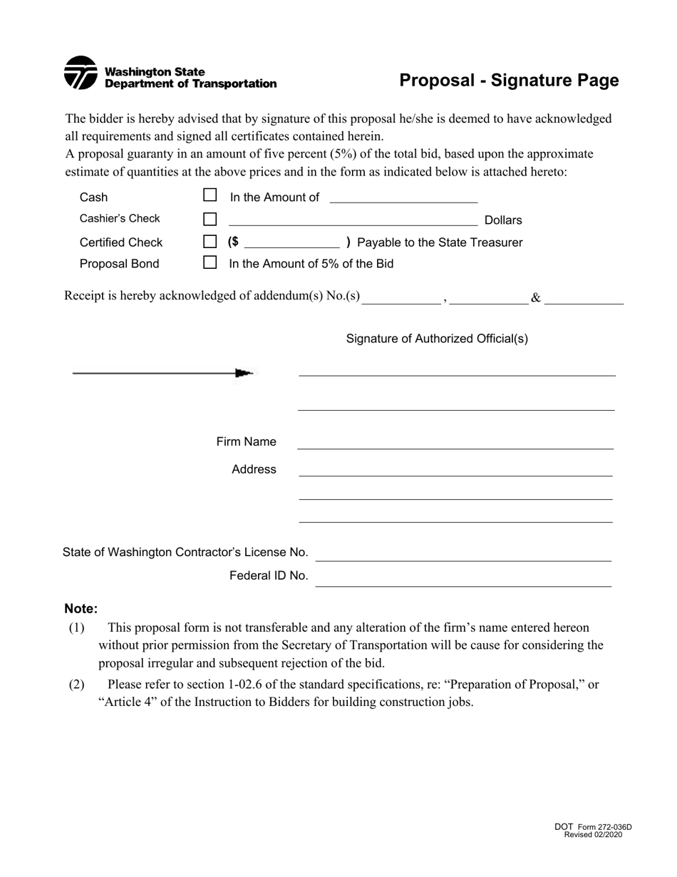 DOT Form 272-036D Download Fillable PDF or Fill Online Proposal ...
