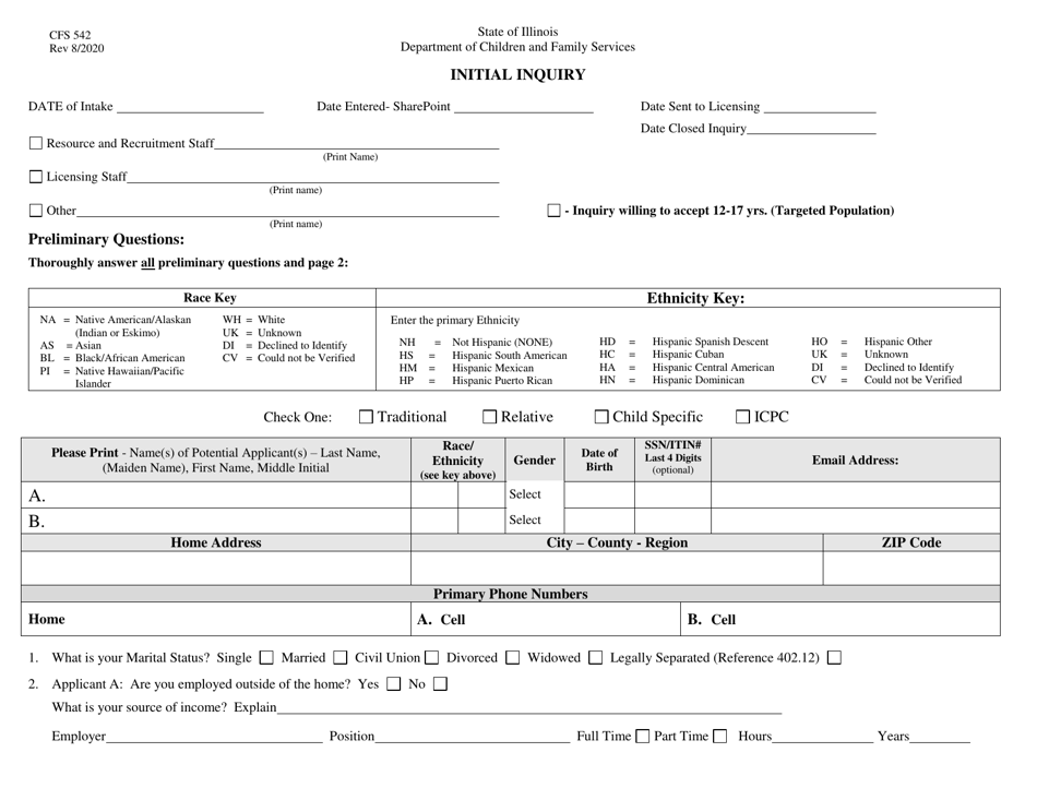 Form CFS542 Download Fillable PDF or Fill Online Initial Inquiry ...