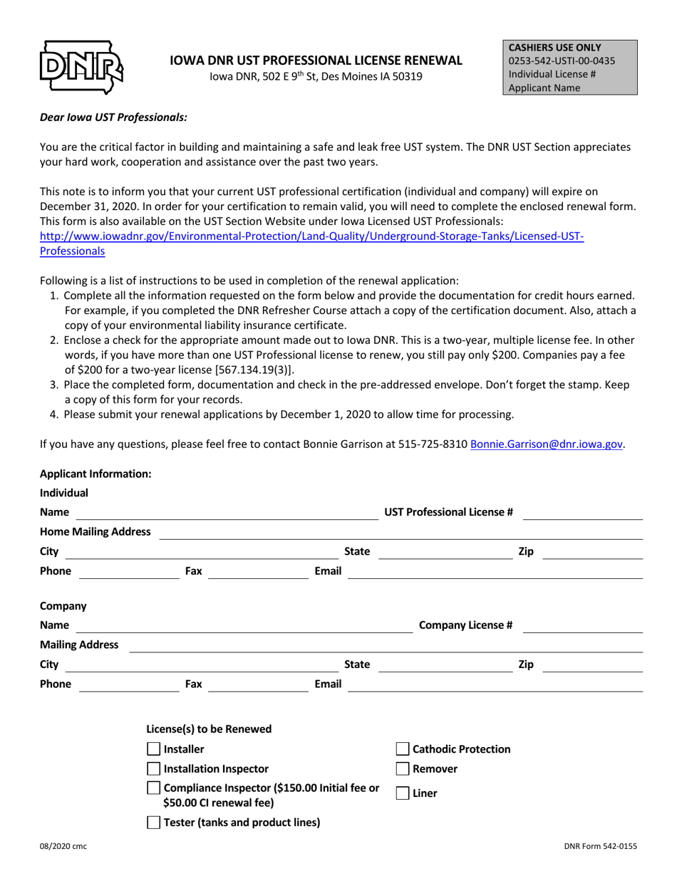DNR Form 542-0155 Download Fillable PDF or Fill Online Iowa DNR Ust ...