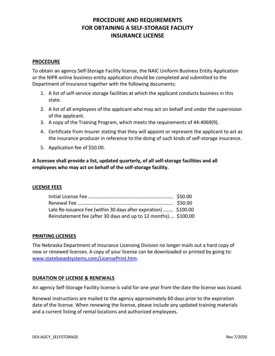 Nebraska Self-storage Facility Limited Lines Agency Application - Fill ...