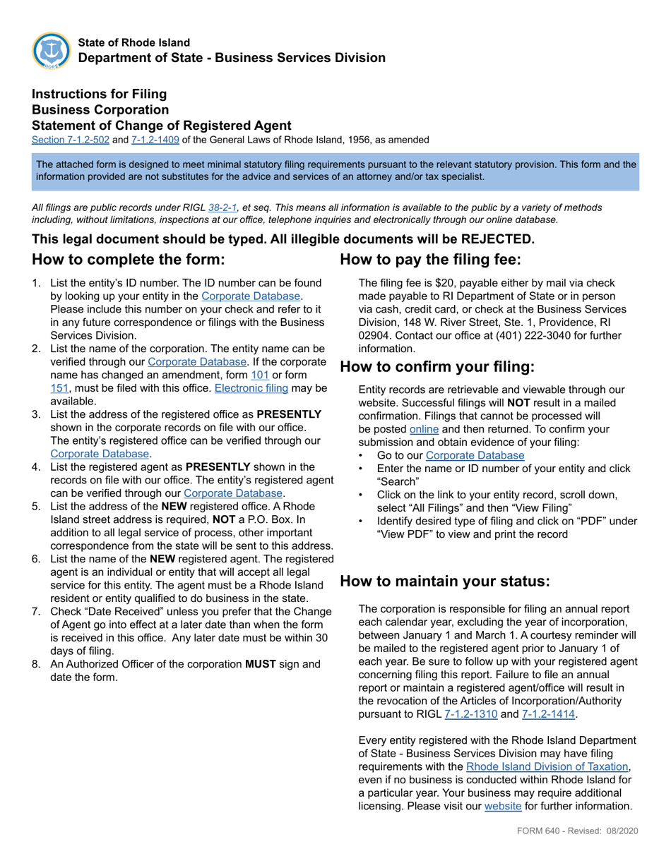 Form 640 - Fill Out, Sign Online and Download Fillable PDF, Rhode ...