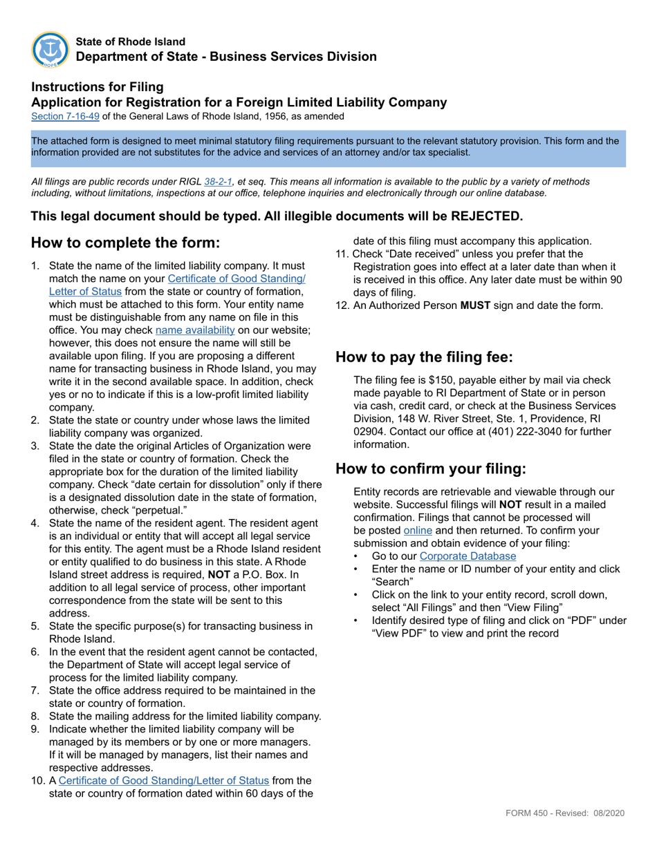 Form 450 Download Fillable PDF or Fill Online Application for ...