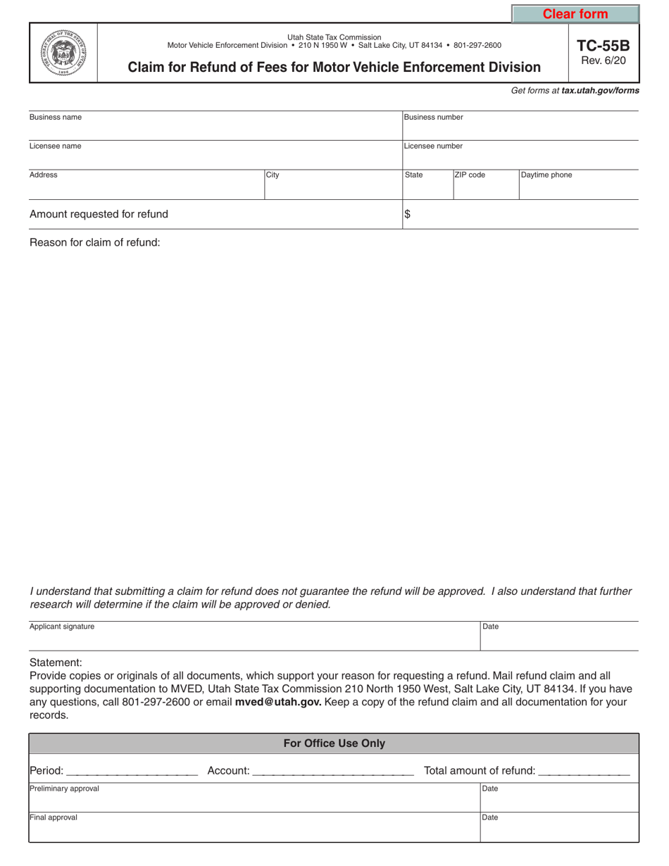 Form TC-55B - Fill Out, Sign Online and Download Fillable PDF, Utah ...