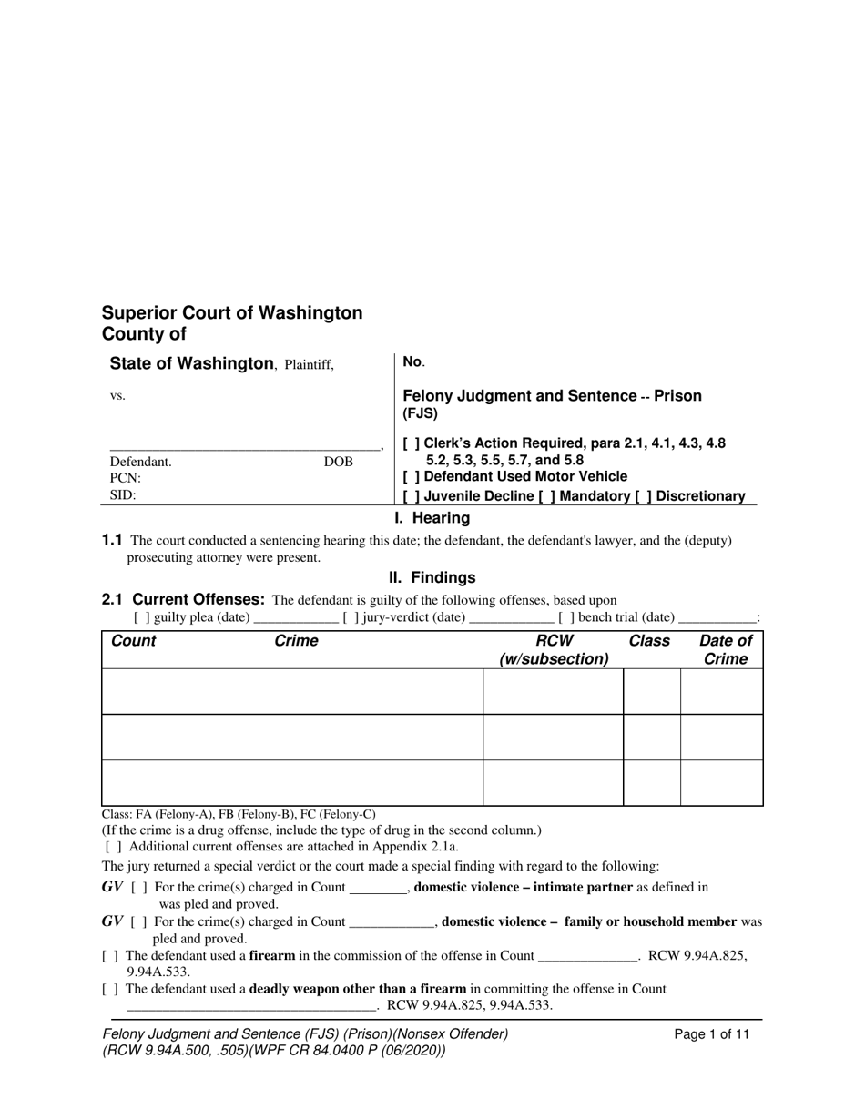 Form WPF CR84.0400 P Download Printable PDF or Fill Online Felony ...