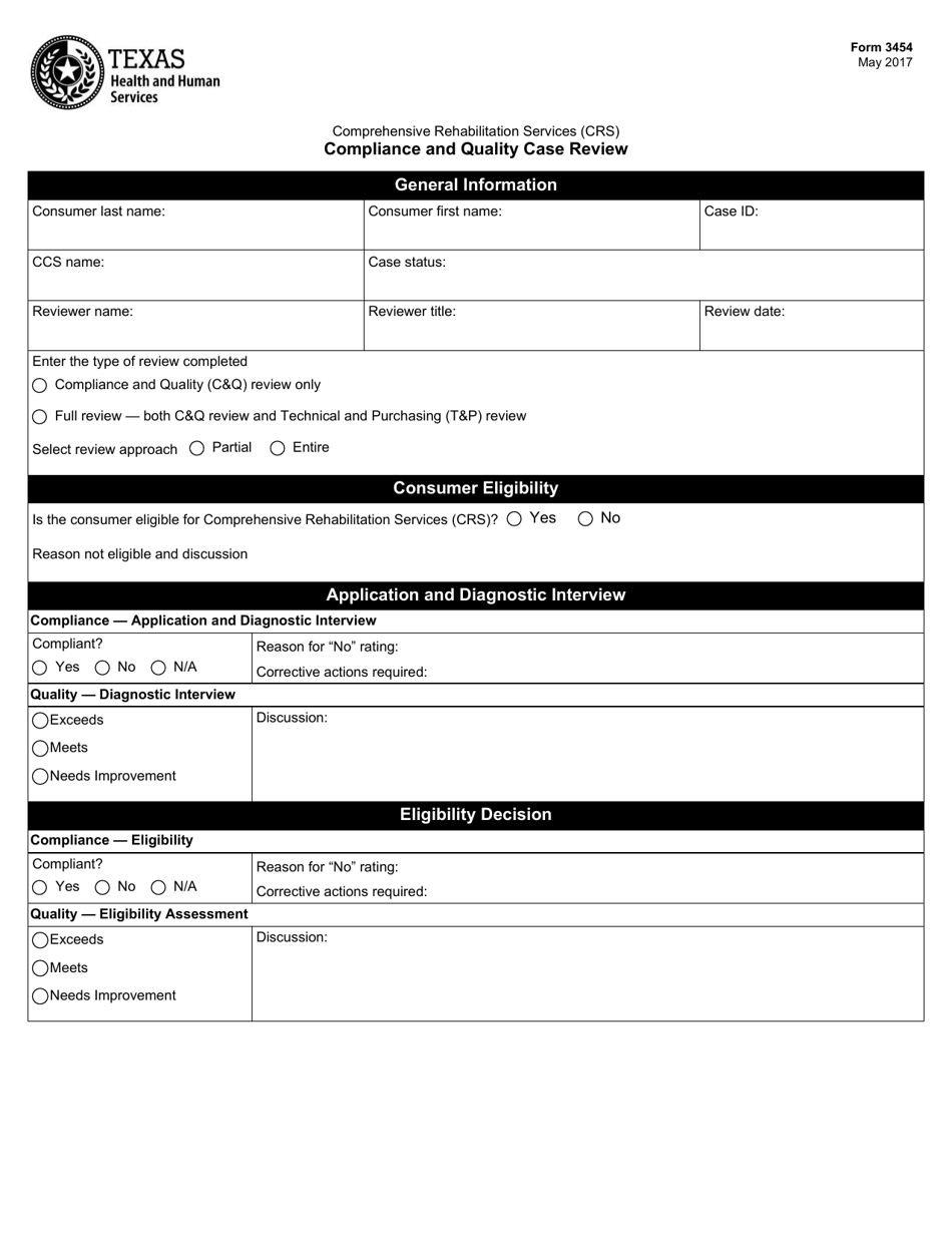 Form 3454 - Fill Out, Sign Online and Download Fillable PDF, Texas ...
