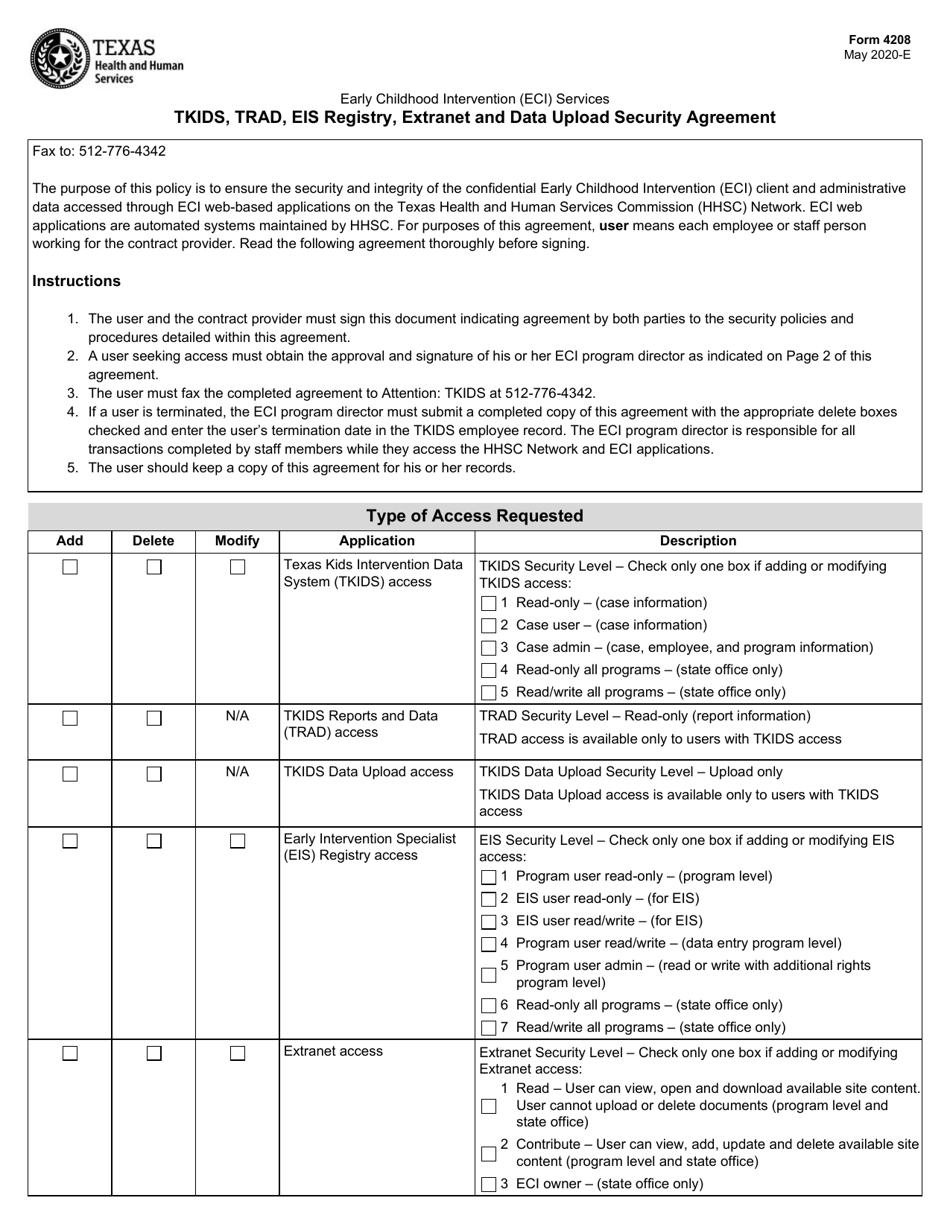 Form 4208 - Fill Out, Sign Online and Download Fillable PDF, Texas ...