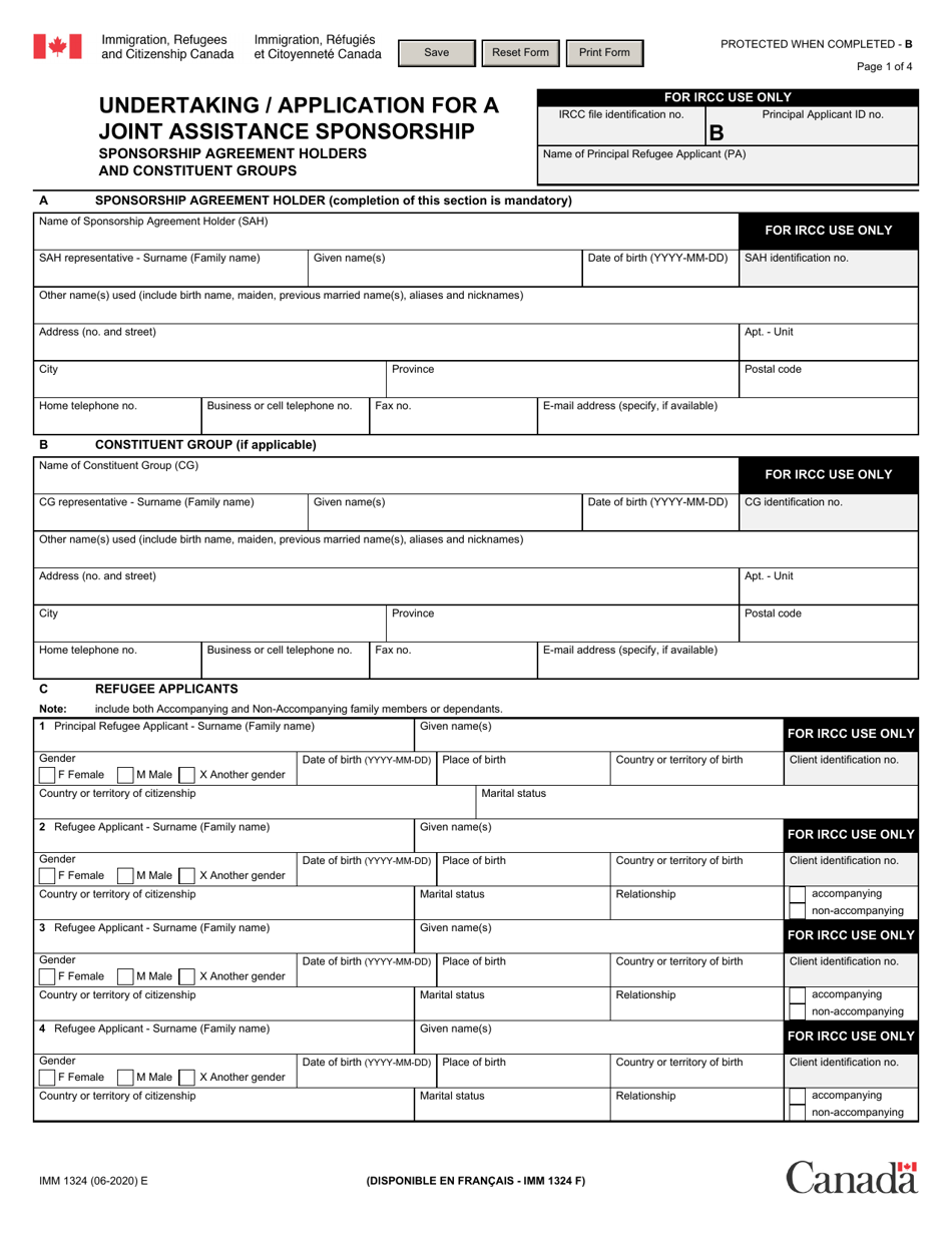 Form IMM1324 Download Fillable PDF Undertaking/Application for a Joint ...