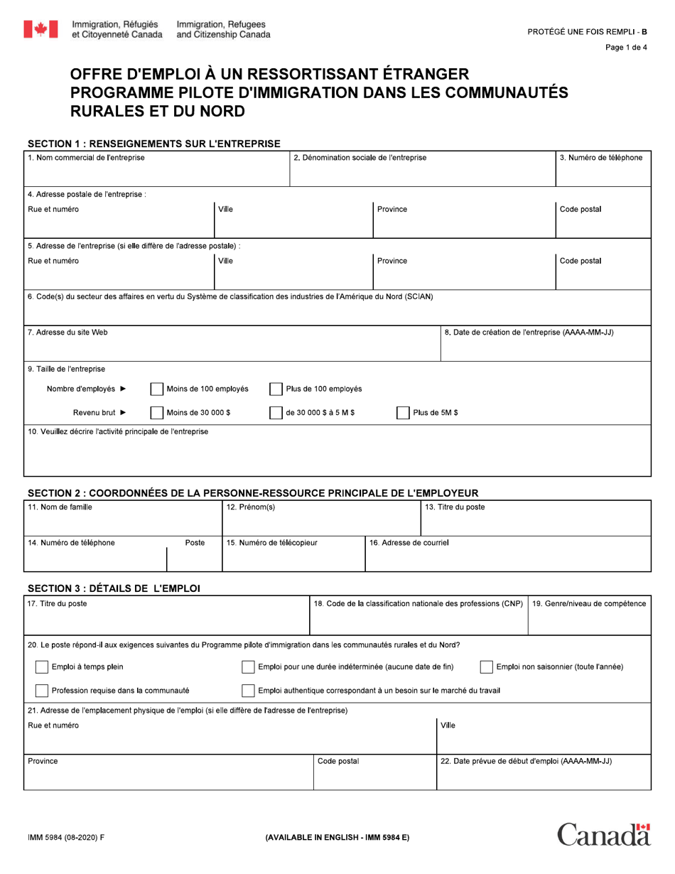 Forme IMM5984 - Fill Out, Sign Online and Download Fillable PDF, Canada ...